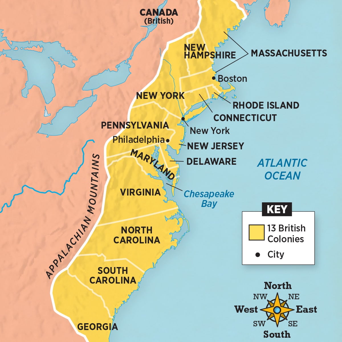 13 British Colonies Map